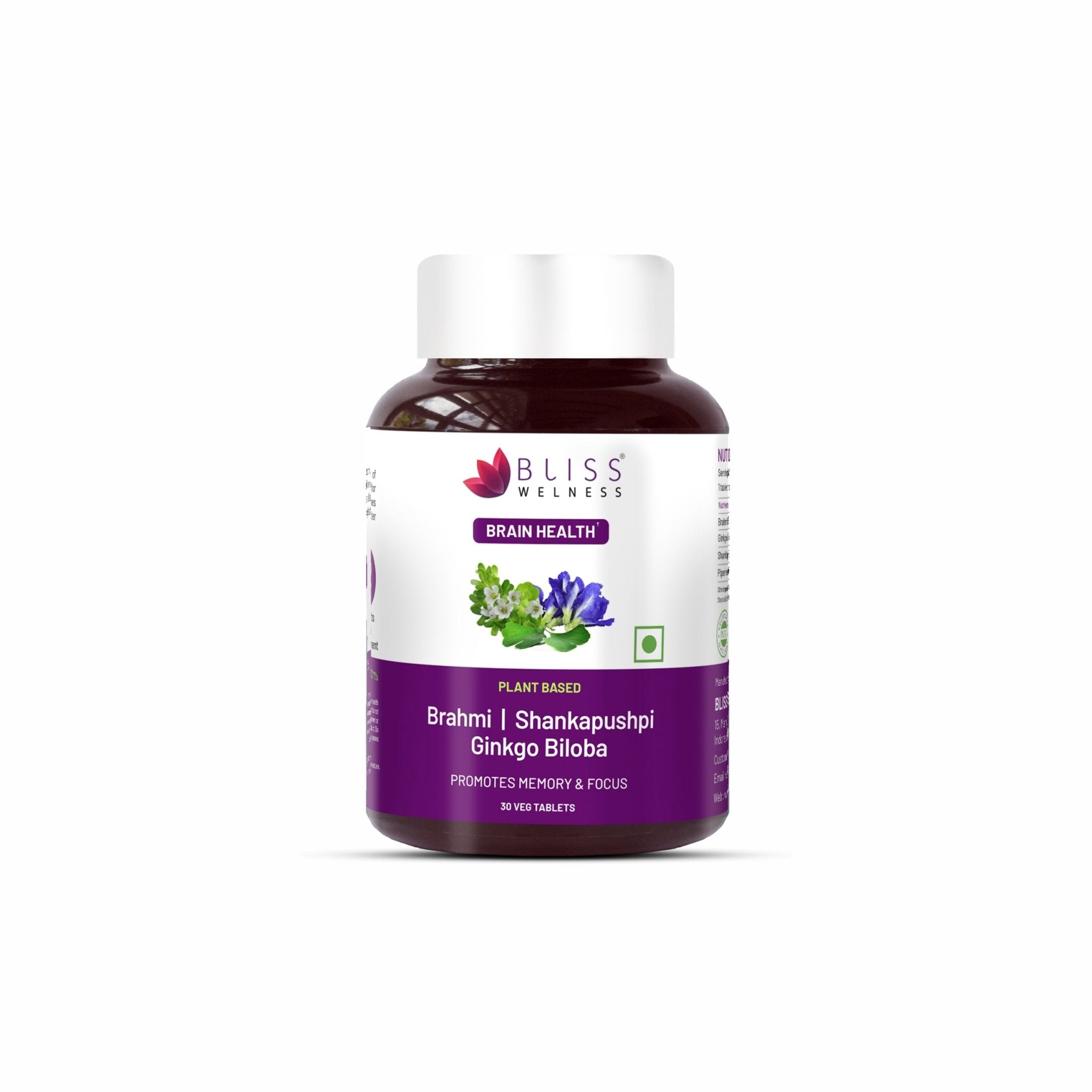 Bliss Welness BrainBliss health tablet for Memory Focus Mood - 30 Veg